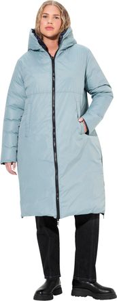 Ulla Popken Damen gro&szlig;e Gr&ouml;&szlig;en &Uuml;bergr&ouml;&szlig;en Plus Size HYPRAR Wende-Steppmantel, A-Linie, wasserabweisend graublau 46+ 833359183-46+