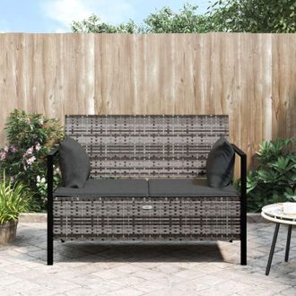 vidaXL Gartenbank 2-Sitzer mit Kissen Grau Poly Rattan - Vidaxl