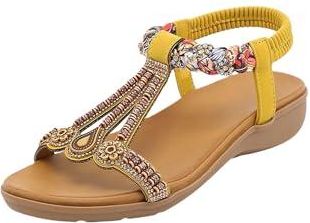 Generic Sandales plates pour femme - Sandales d&eacute;t&eacute; d&eacute;contract&eacute;es et confortables - Avec strass scintillants - Sangle en T - Dos &eacute;lastique - Sandales dext&eacute;rieu