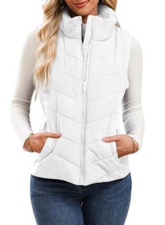 Generic Gilet dhiver rembourr&eacute; en coton avec col montant et poche zipp&eacute;e pour femme, blanc, 3XL