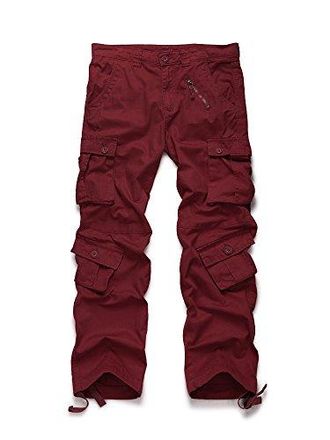 OCHENTA Aeslech Homme Pantalon Cargo Militaire avec 8 Poches Baggy Pantalon de Combat dext&eacute;rieur de Travail 1 Rouge Vin 40 - FR 50