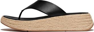 FitFlop F-Mode Espadrille Leather Flatform T/Post Sandals, Sandales Femme, Noir, 37 EU