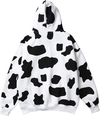 Valiclud Kuhmuster Damen Hoodie Mit Kapuze LäSsiger Pullover FüR MäDchen Maschinenwaschbar Kordelzug 3D-Farbstoff-Sublimation GrößE L