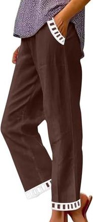 Generic Pantalon d&eacute;t&eacute; 3/4 en mousseline pour femme - Pantalon d&eacute;t&eacute; l&eacute;ger - Pantalon d&eacute;t&eacute; 7/8 avec poches - Pantacourt stretch - Pantalon &agrave; enfiler - Pantalon 