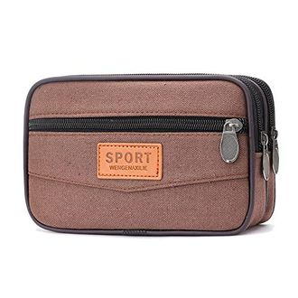 Generic Sac de taille en toile pour hommes, multi-poches, porte-monnaie zipp&eacute;, style caf&eacute; un