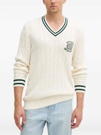 Guess Co pull en maille torsadée à col v - Blanc