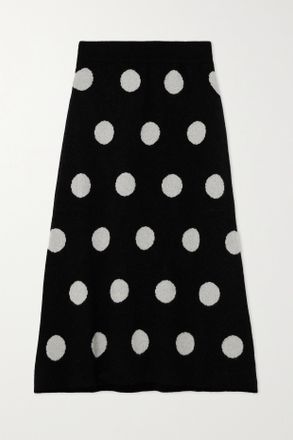 Batsheva Jupe Midi En Laine Et Cachemire M&eacute;lang&eacute;s &Agrave; Pois Saga - Noir