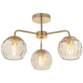 Endon Lighting Plafonnier semi-encastr&eacute; en verre &agrave; bras multiples, plaque en laiton satin&eacute;, verre lustr&eacute; champagne