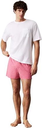 Calvin Klein Mens, S/S Boxer Set 000NM2662E, Pink (WHT Top/Heart Monogram Bry PNK BTM), L