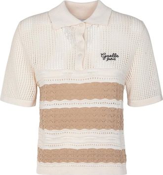 Ga&euml;lle Paris Femme, Tops, Beige, Taille: 38 FR Striped Knit Polo