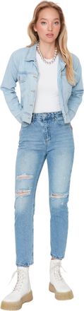 Trendyol Damen Trendyol Mom Mens High Waisted Jeans, Hellblau, 38 EU