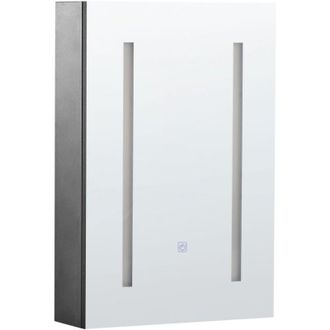 Beliani Beliani - Bad Spiegelschrank Schwarz Sperrholzplatte 1 t&uuml;rig 40 x 60 cm mit LED-Licht F&auml;chern Wandeinbau Modern Trendy Badezimmer M&ouml;bel