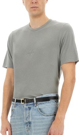 Saint Laurent Logo Cotton T-Shirt - Gray