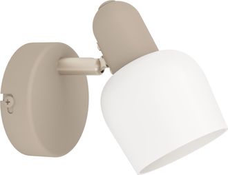 Eglo Wandleuchte innen Corato, Wandlampe mit beweglichem Spot, Wandstrahler aus Metall in Sandfarben und Silber, Glas in Weiß, Wohnzimmer und Schlafzimmer 