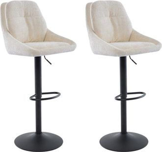 Vente-Unique Lot de 2 tabourets de bar en tissu textur&eacute; et m&eacute;tal noir - Hauteur r&eacute;glable - Cr&egrave;me - LARANZA