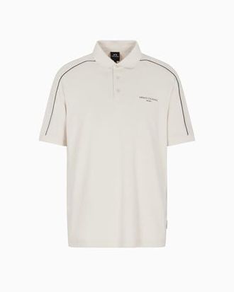 A|X Armani Exchange Short Sleeve Stripes Side Logo Three-Button Collar Polo, Wind Chime, L Hommes