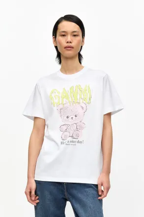 Ganni T-shirt basique décontracté en jersey de coton blanc avec ourson - Taille L
