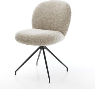 DELIFE Esszimmerstuhl Nube-Flex Webstoff Soft Beige Kreuzgestell konisch Schwarz Taschenfederkern, Esszimmerstühle