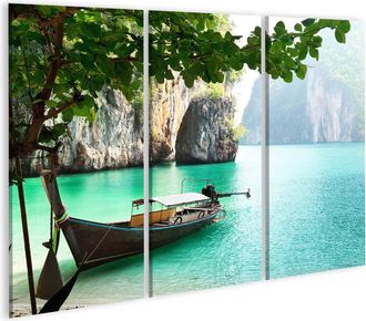 Islandburner Bild auf Leinwand Langes Boot Auf Die Insel In Thailand Wandbild Poster Kunstdruck Bilder