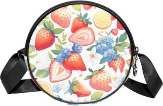 Generic Petit sac &agrave; bandouli&egrave;re rond pour femme, motif fruits de dessin anim&eacute;, avec fermeture &eacute;clair, bretelles r&eacute;glables, sac &agrave; main rond d&eacute;contract&eacute; pour fe
