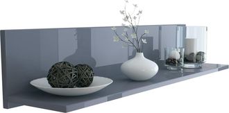 Vladon Wandregal Skadu, Made in Germany, Schweberegal mit praktischer Ablage, Grau Hochglanz (97,5 x 18,5 x 18,5 cm)