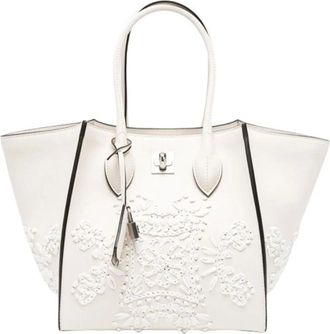Ermanno Scervino Femme, Sacs, Blanc, Taille: ONE Size Grand sac cabas en cuir avec broderies florales
