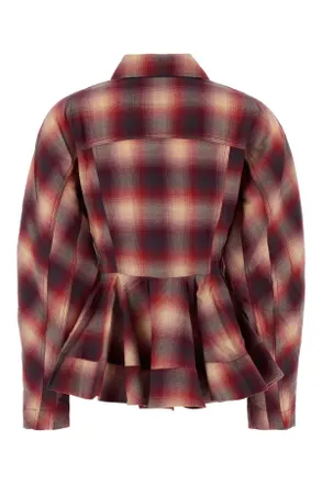 Ganni Womens Embroidered Flannel Shirt Raspberry Wine Exterior: Cotton Camicie