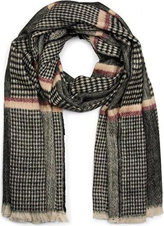 styleBREAKER écharpe XXL très large, avec motif chevrons en damier, bandes décoratives et frange, écharpe en tricot, unisexe 01017027, couleur:Noir