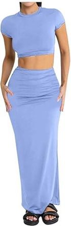 Generic Robe De Fete Femme - Ensemble Jupe Longue &Eacute;l&eacute;gant pour Femme Tenue Courte et Jupe Haute D&eacute;contract&eacute;e Printemps &Eacute;t&eacute;