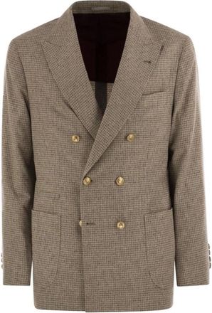 Brunello Cucinelli Homme, Vestes, Beige, Taille: 2XL Blazer Crois&eacute; Pied-de-Poule