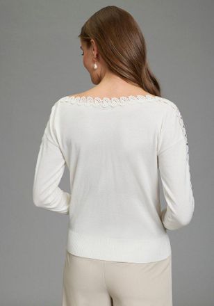 Laura Scott Strickpullover mit femininem Spitzeneinsatz aus Viskosemischung