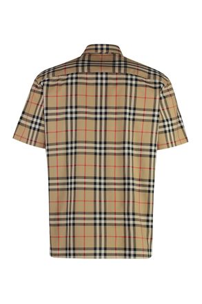 Burberry Mens Checked Cotton Shirt Beige