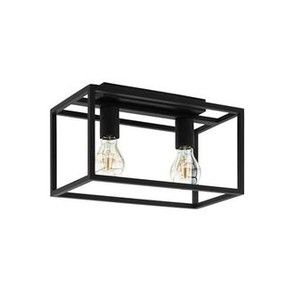 Eglo Deckenlampe Eldrick, Vintage Deckenleuchte, Lampe Decke Wohnzimmer, Wohnzimmerlampe Industrial, Metall in Schwarz, E27 Fassung