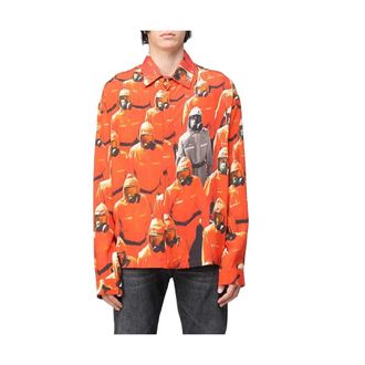 424 Homme, Chemises, Orange, Taille: XL Chemise &agrave; Manches Longues &agrave; Imprim&eacute; Graphique