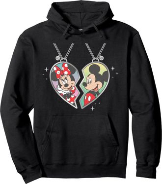 Disney Mickey and Minnie Mouse Love Heart Necklace Matching Pullover Hoodie