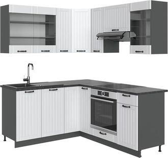 Vicco Eckküche Fame-Line, Weiß Landhaus/Anthrazit, 160 x 60 cm ohne Arbeitsplatte