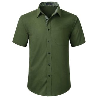 Hisdern Herren Hemd Kurzarm Freizeithemd Businesshemd Herren Gr&uuml;n Kurzarm Hemden Regular Fit B&uuml;gelfreies Herrenhemd mit Brusttasche,4XL