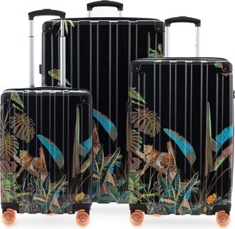 HAUPTSTADTKOFFER Q-Damm - 3er Koffer-Set Trolleys 4 Rollen, Kabinentrolley + mittelgroßer Reisekoffer + großer Rollkoffer Hartschale Polycarbonat/ABS, TSA, Design Leop