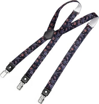 DonDon Hosentr&auml;ger Herren Blumen Motiv schmal 2,5 cm - Extra starke Clips f&uuml;r Anzug - Hosentr&auml;ger Herren extra stark - Ideal f&uuml;r M&auml;nner oder Damen Rockabilly