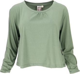 Guru Shop Einfarbiges Basic Shirt, Lockeres Langarmshirt aus Biobaumwolle - Grün, Damen, Size:XL