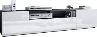 Vladon Lowboard Mogan, TV-Kommode mit 2 T&uuml;ren, 1 Klappe und 1 offenes Fach, Schwarz matt/Wei&szlig; Hochglanz (181 x 39 x 35 cm)