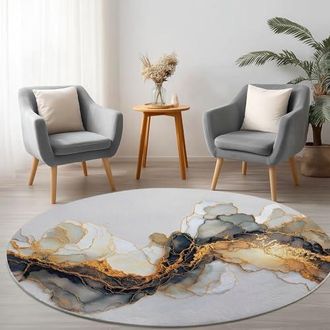 Generic Noir Et Gris Tapis Abstrait Rond Antid&eacute;rapant, Aquarelle Lignes Motif Doux Tapis Poils Courts pour Salon Couloir Chambre Cuisine Descente de Lit - 120