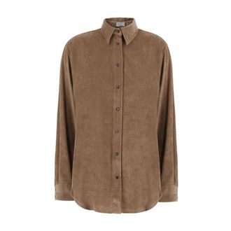 Brunello Cucinelli Flie&szlig;endes Cordhemd mit Monili - - Blouses & Shirts - Damen - Braun - S