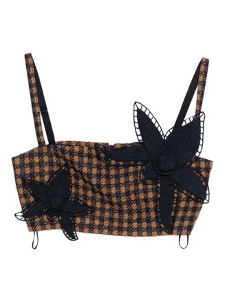 Oscar De La Renta haut en tweed &agrave; broderie orchid&eacute;e - Marron