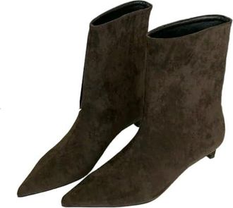 Generic GLDFW Bottines vintage &agrave; bout pointu pour lautomne et le talon bas pour femme, caf&eacute;, 40.5 EU