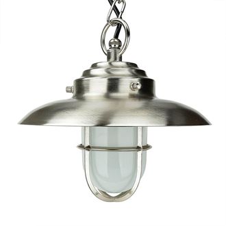 Licht-Erlebnisse Hängelampe Außen Echt-Messing in Nickel matt IP54 D:23cm für Garten Terrasse Überdach E27 Maritim Aussenleuchte Hängeleuchte Pendellampe Außenlampe