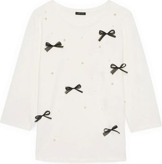 Fiorella Rubino Femme, Tops, Blanc, Taille: 38 FR T-shirt en coton avec perles et noeuds