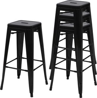 Mendler 4er-Set Barhocker HWC-A73, Barstuhl Tresenhocker, Metall Industriedesign stapelbar - schwarz