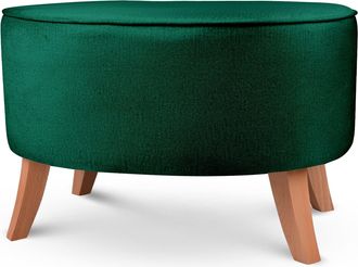 MG Design Ovaler Samt-Hocker 62 x 72 cm in Gr&uuml;n mit Holzbeinen - Gepolsterter Fu&szlig;hocker f&uuml;r Wohnzimmer oder Schlafzimmer