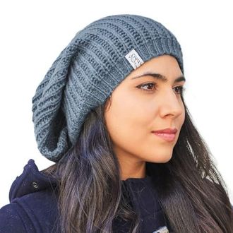Charm by Casualbox Chapeau Femme Bonnet Homme Hiver - Grand Beanie Slouchy Tombant en Tricot Souple Surdimensionn&eacute; Chaud pour Grosse Tete Dreadlocks Mode Japonais Bleu